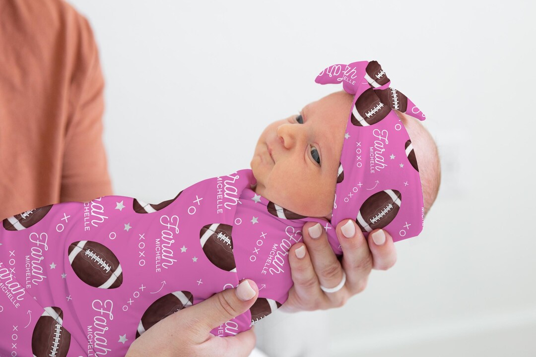 Girl Football Swaddle Set, Football Baby Blanket, Personalized Girl ...