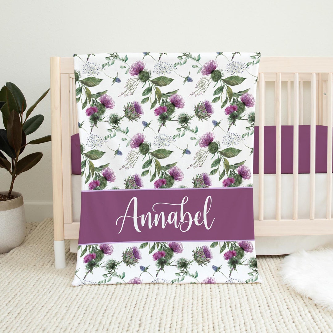 Personalized Baby Blanket, Thistle Baby Blanket, Girl Baby Blanket ...