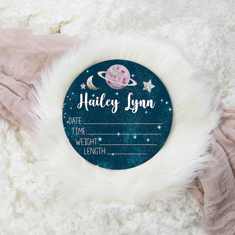 Birth Stat Sign Round Wood Birth Stat Sign Galaxy Nursery - Etsy