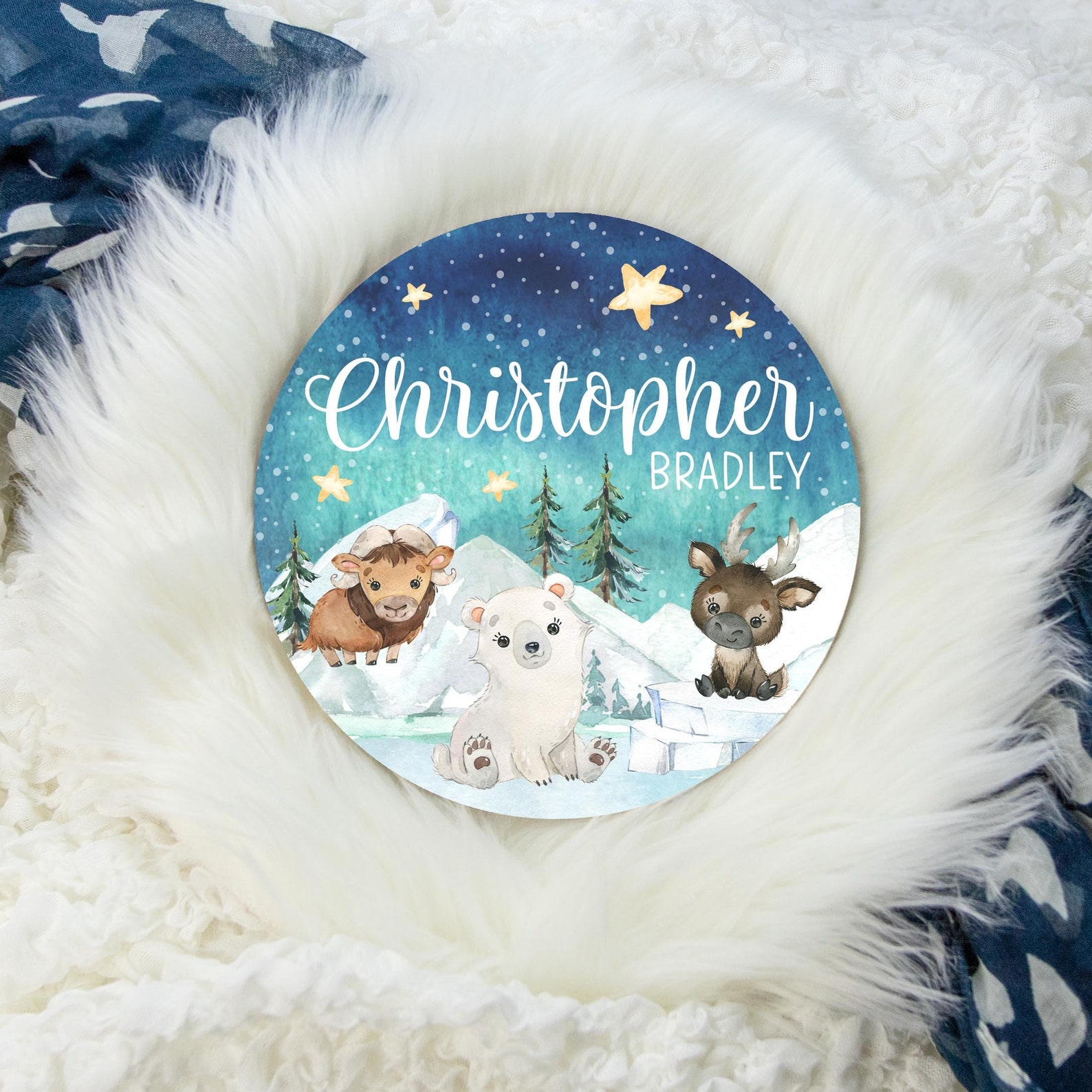 Arctic Animal Round Wood Name Sign Arctic Nursery Theme - Etsy