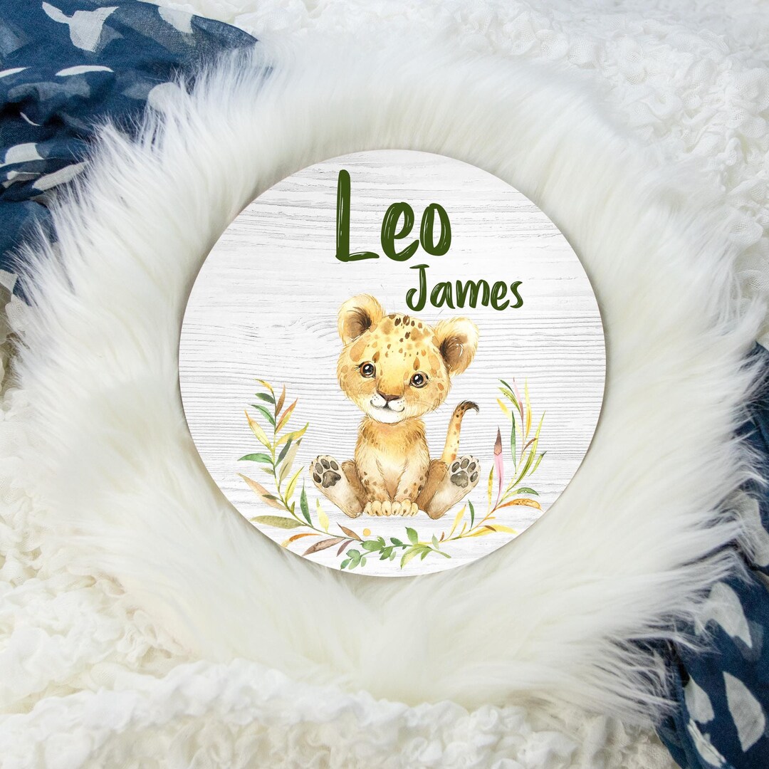Lion Cub Round Wood Name Sign, Safari Lion Baby Sign, Wood Baby Name ...