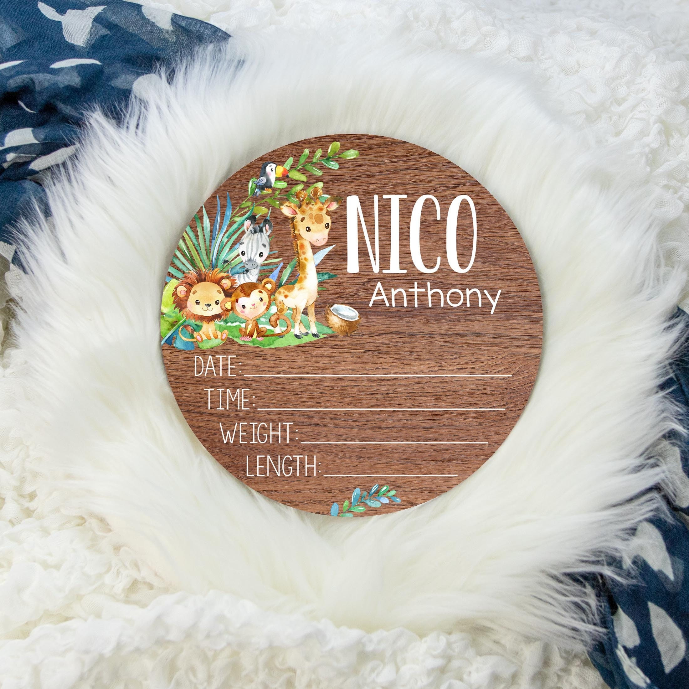 Safari Birth Stat Sign Birth Stat Sign Round Wood Birth Stat - Etsy