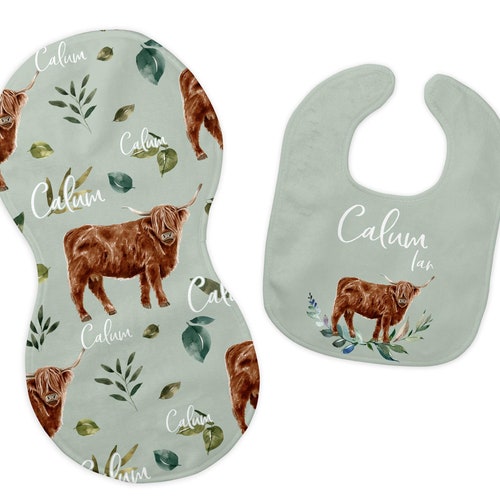 Highland Cow Bib and Burp Cloth Set Girl Highland Cow Bib - Etsy