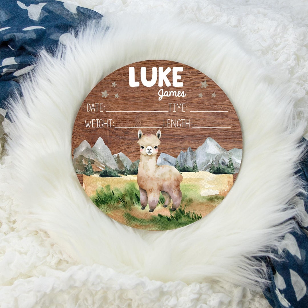 Alpaca Stat Sign, Alpaca Birth Stat Sign, Round Wood Birth Stat Sign ...
