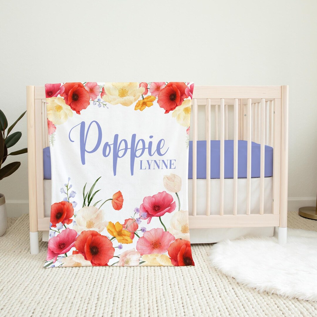 Poppy Girl Blanket, Poppy Floral Crib Bedding, Personalized Baby ...