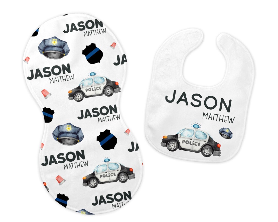 Police Bib and Burp Cloth Set, Police Bib, Police Burp Cloth, Police ...