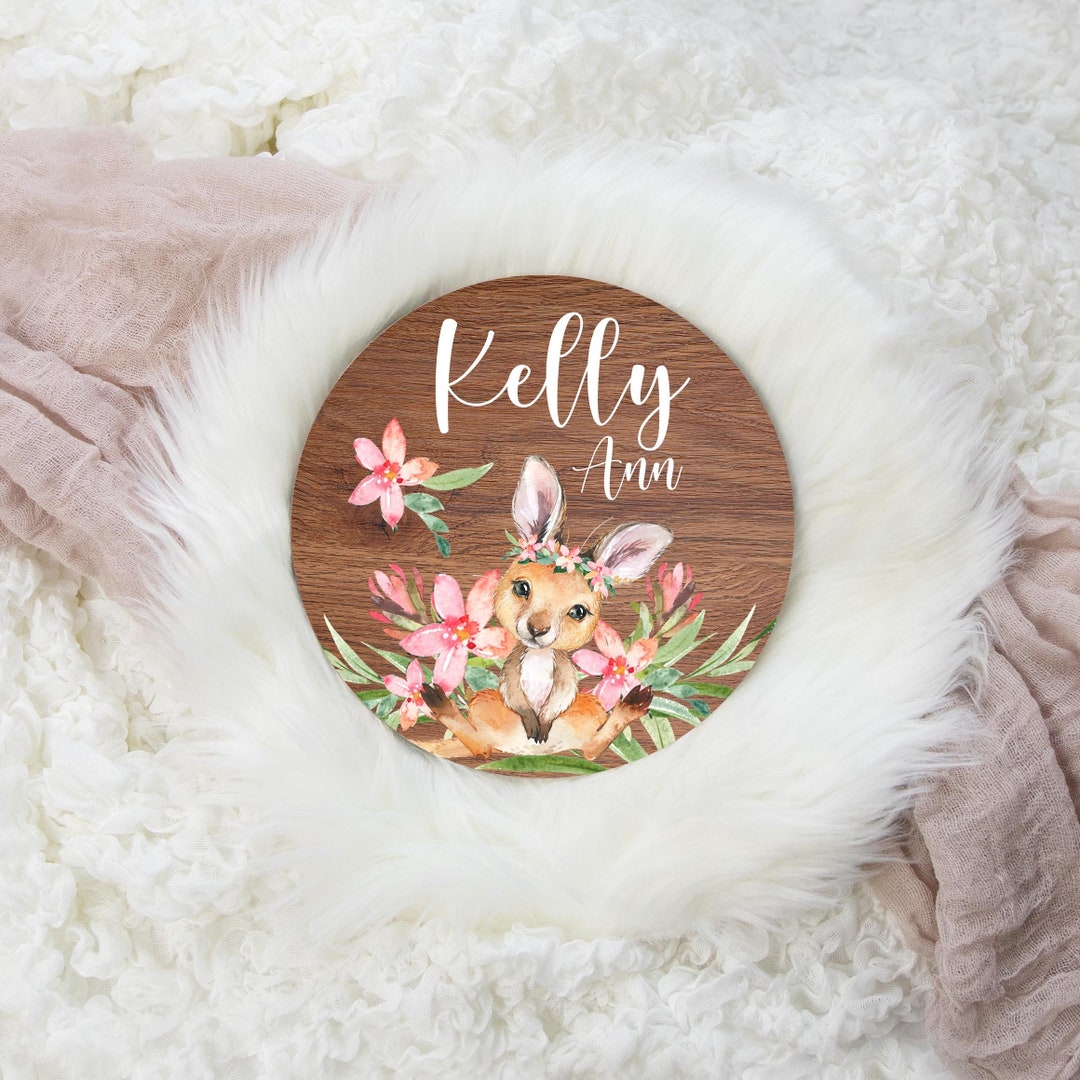 Kangaroo Round Wood Name Sign, Wood Baby Name Sign, Kangaroo Baby Name ...