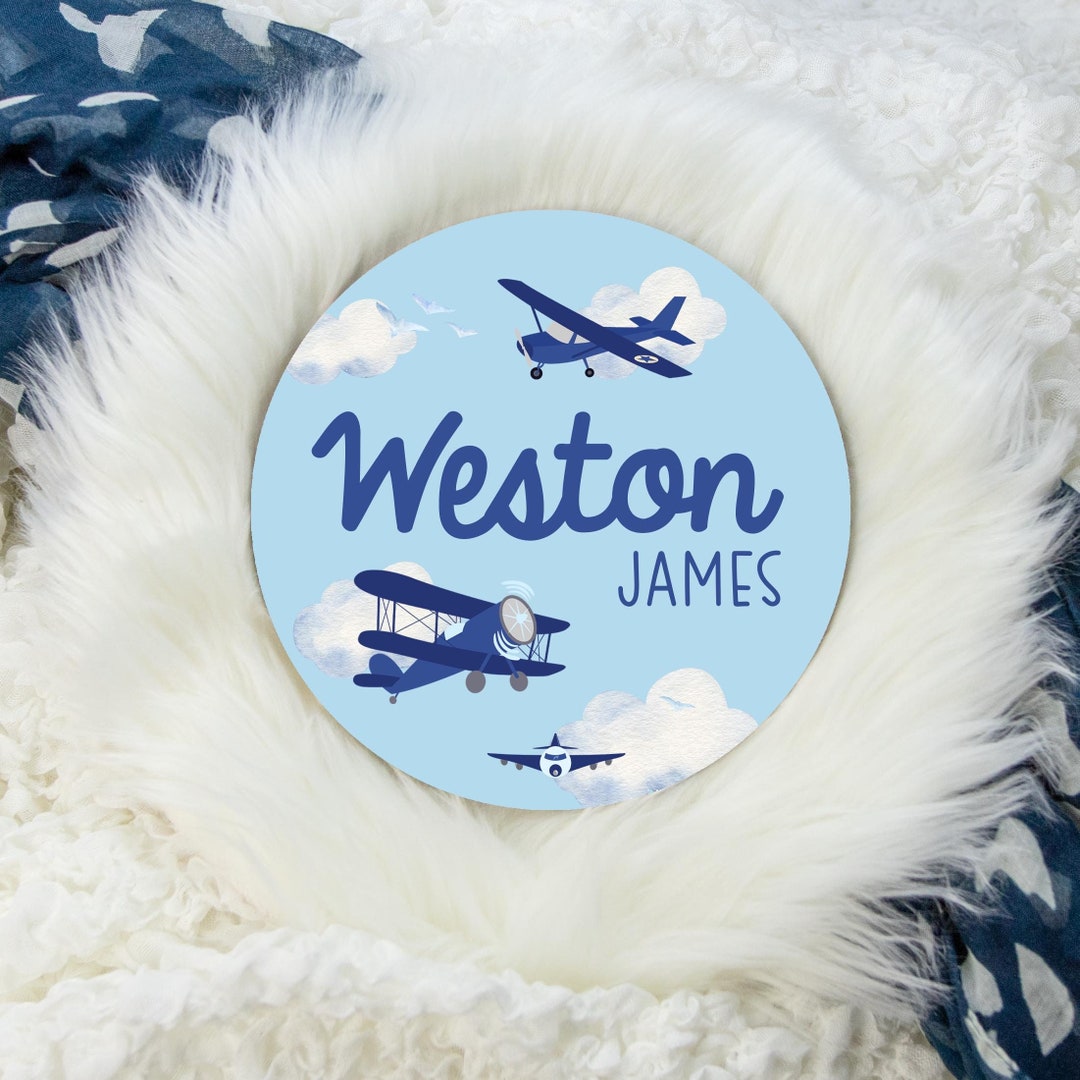 Airplane Name Sign, Round Wood Name Sign, Wood Baby Name Sign, Airplane ...