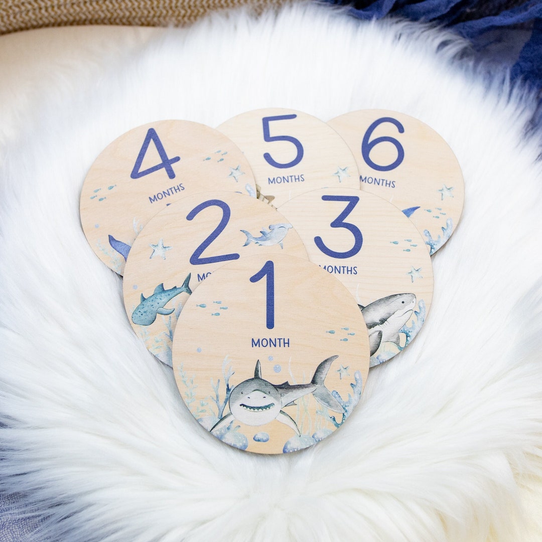 Shark Milestone Cards, Baby Milestone Ocean Life Discs Marker, Wood ...