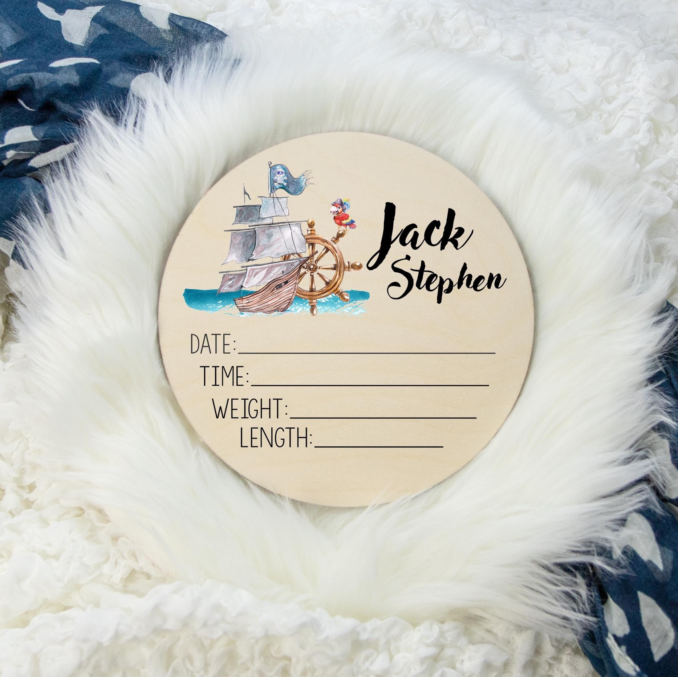 Birth Stat Sign Round Wood Birth Stat Sign Pirate Ship Birth - Etsy