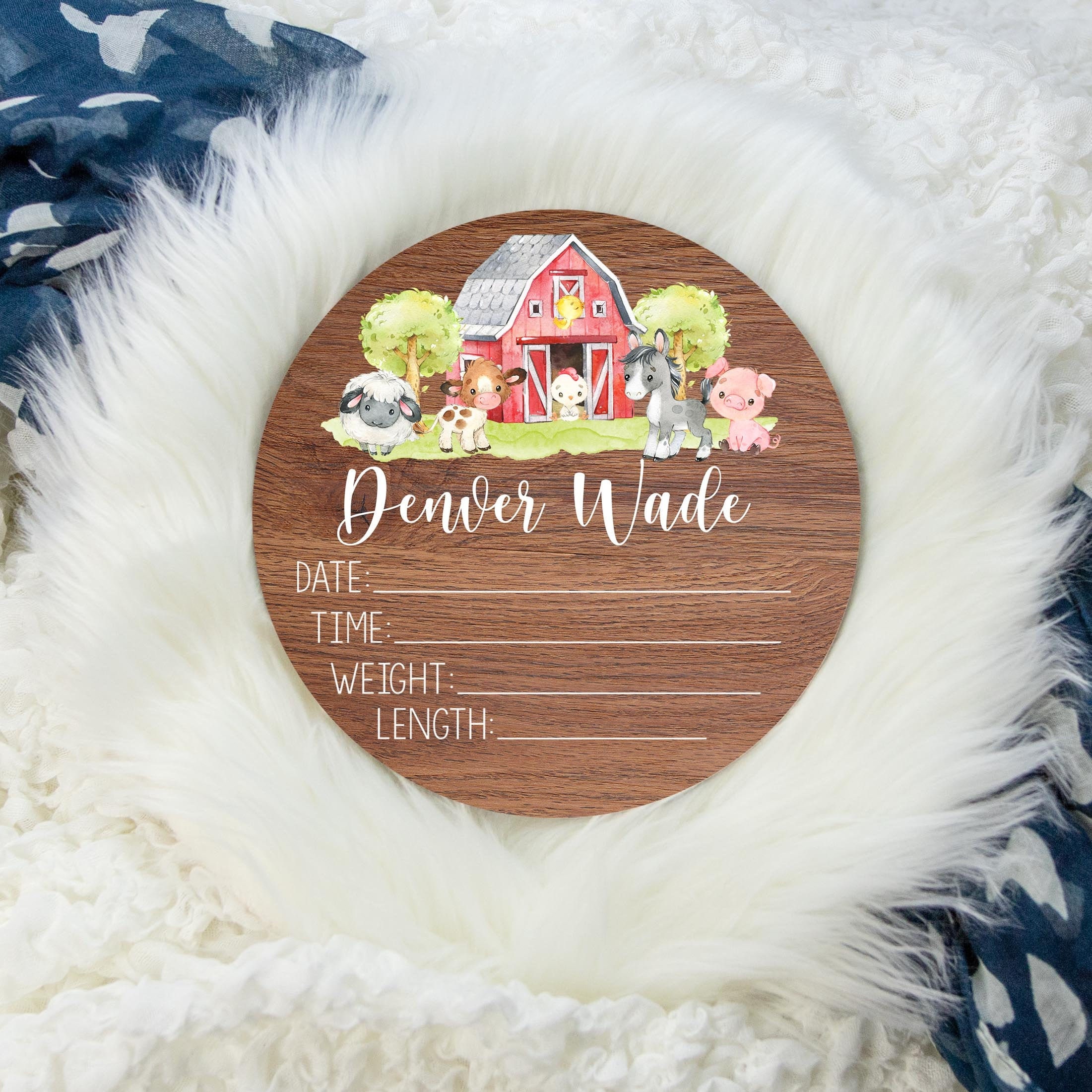 Birth Stat Sign Round Wood Birth Stat Sign Farm Animal Birth | Etsy