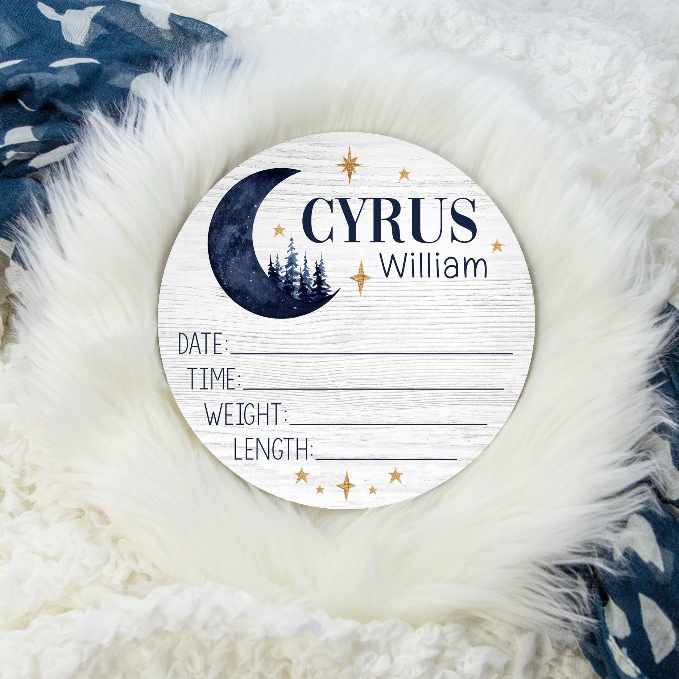 Moon Forest Birth Stat Sign, Moon Birth Stat Sign, Round Wood Birth ...