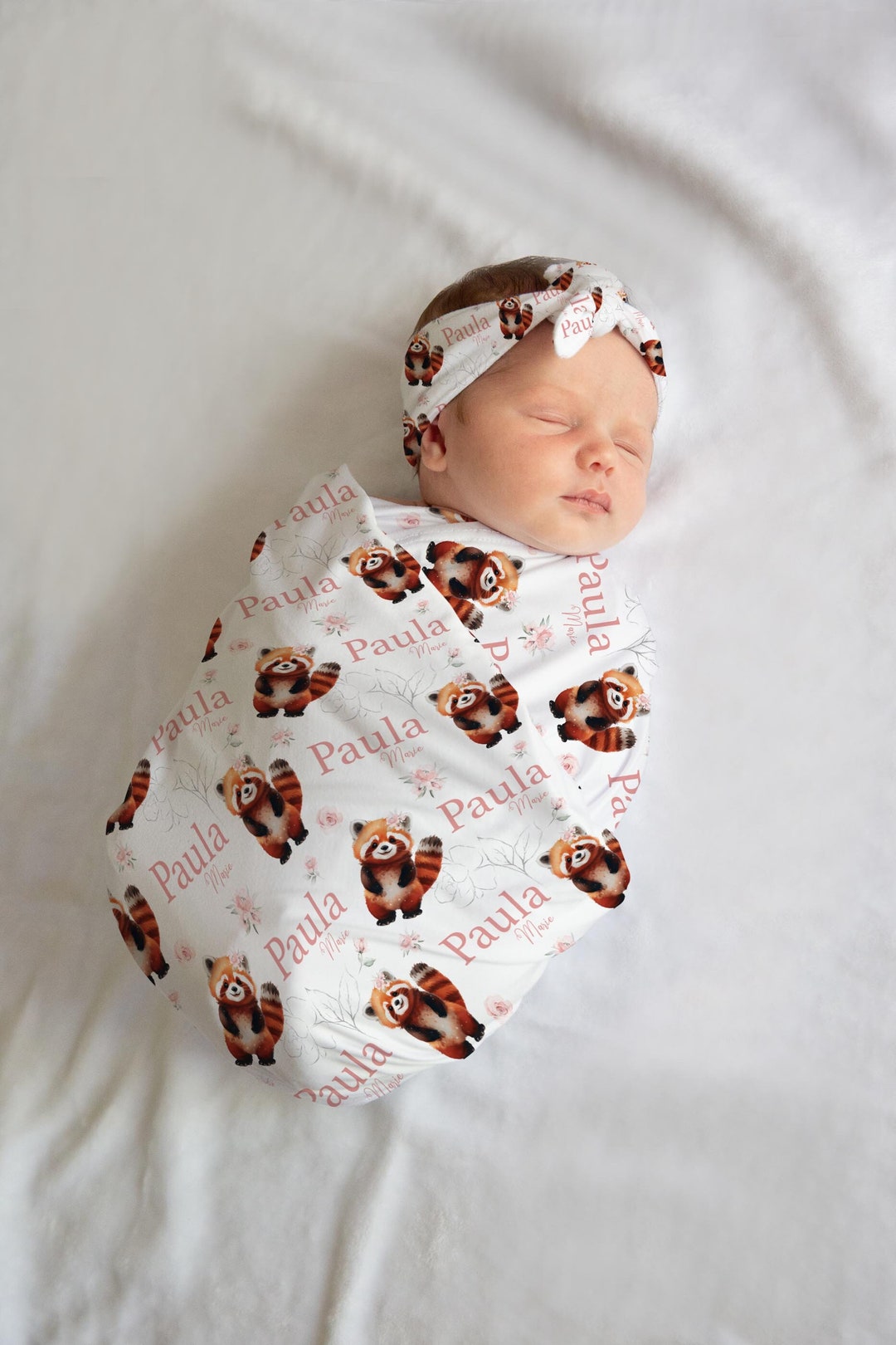 Red Panda Bear Swaddle Set, Panda Baby Blanket, Personalized Swaddle ...