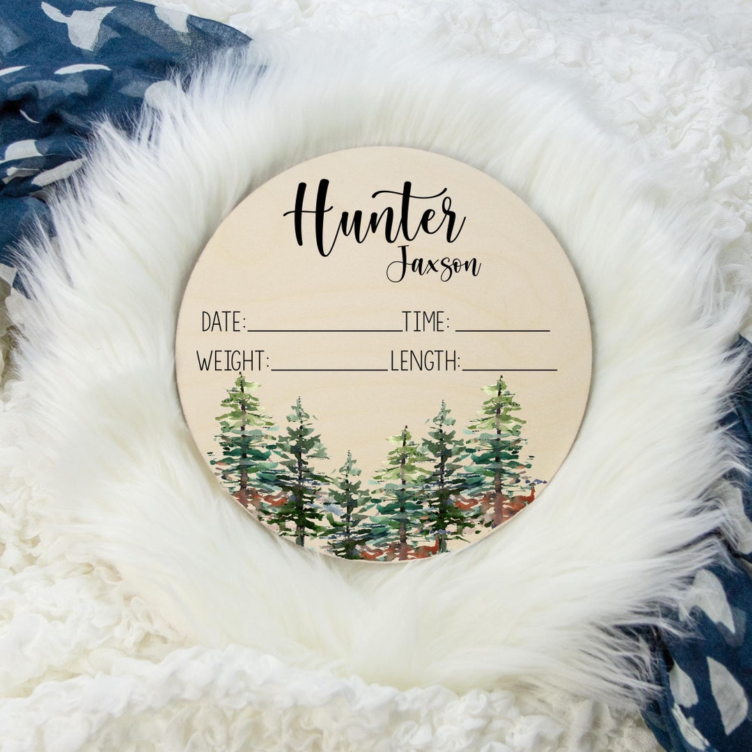 Birth Stat Sign, Round Wood Birth Stat Sign, Forest Nursery, Boy Forest ...