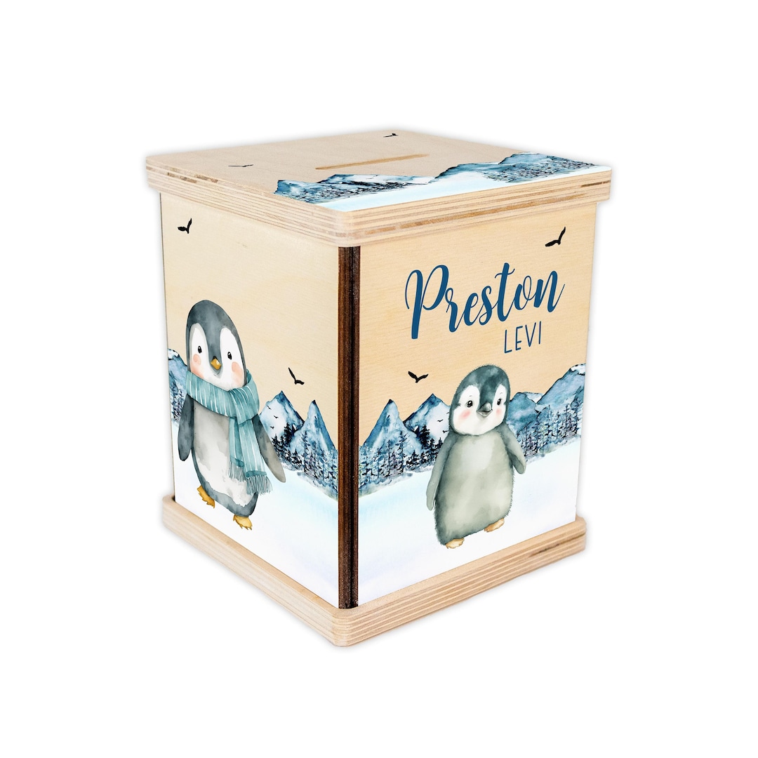 Penguin Piggy Bank, Penguin Nursery, Baby Boy Gift, Personalized Piggy ...