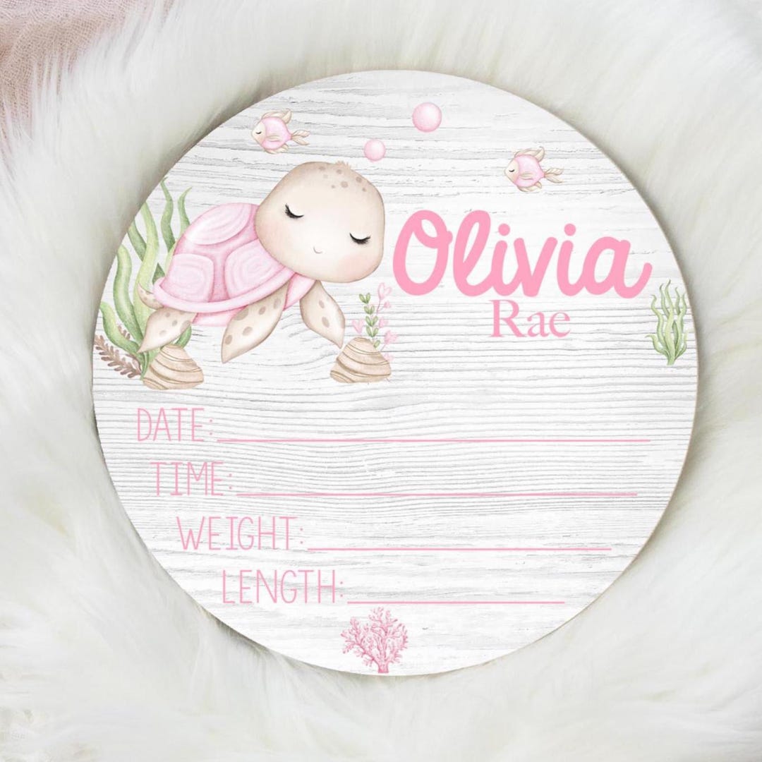 Girl Turtle Birth Stat Sign, Ocean Birth Stat Sign, Round Wood Birth ...