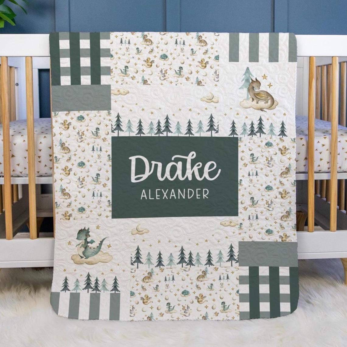 Dragon Baby Quilt, Personalized Baby Dragon Quilt, Optional Bundle With ...