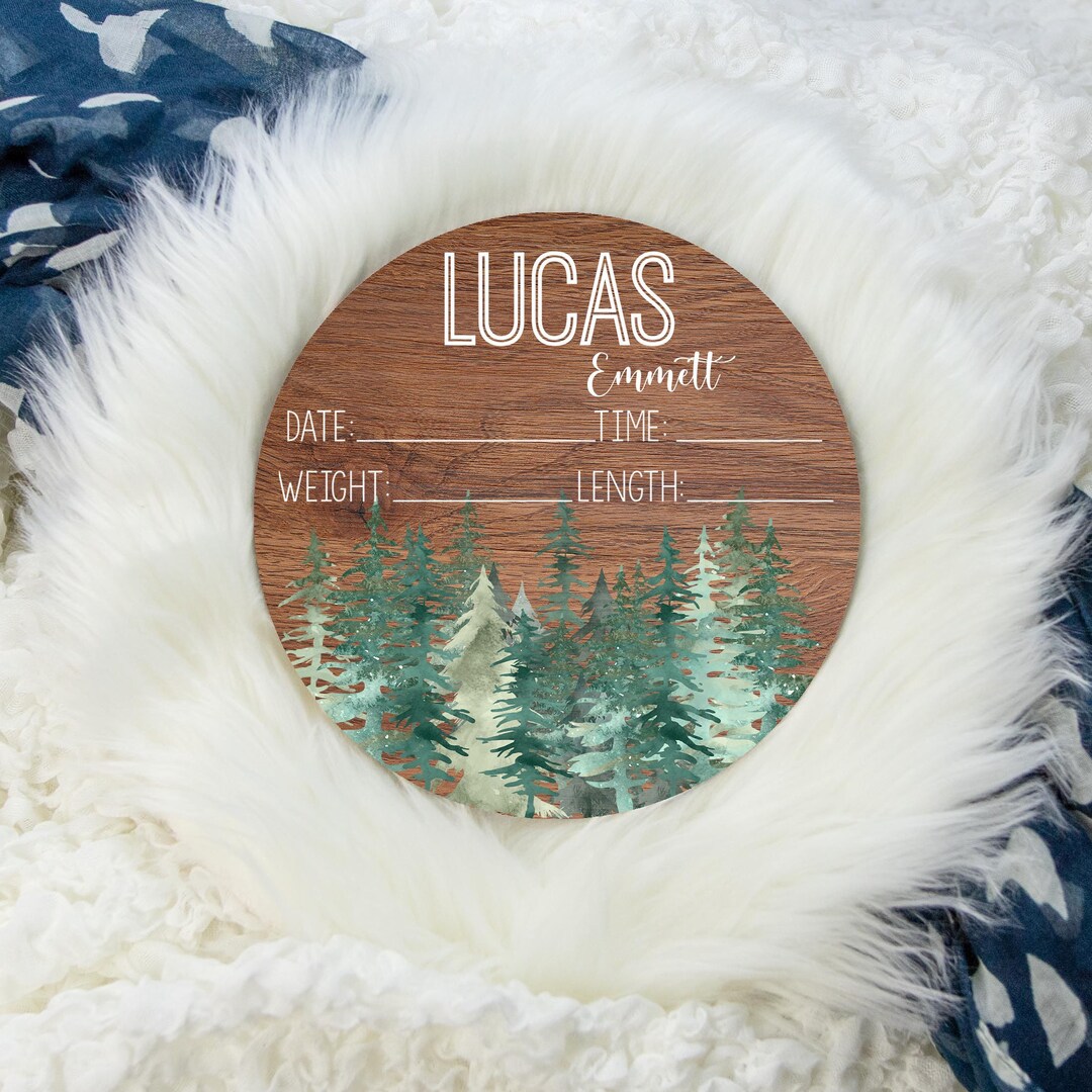 Forest Birth Stat Sign, Birth Stat Sign, Round Wood Birth Stat Sign ...