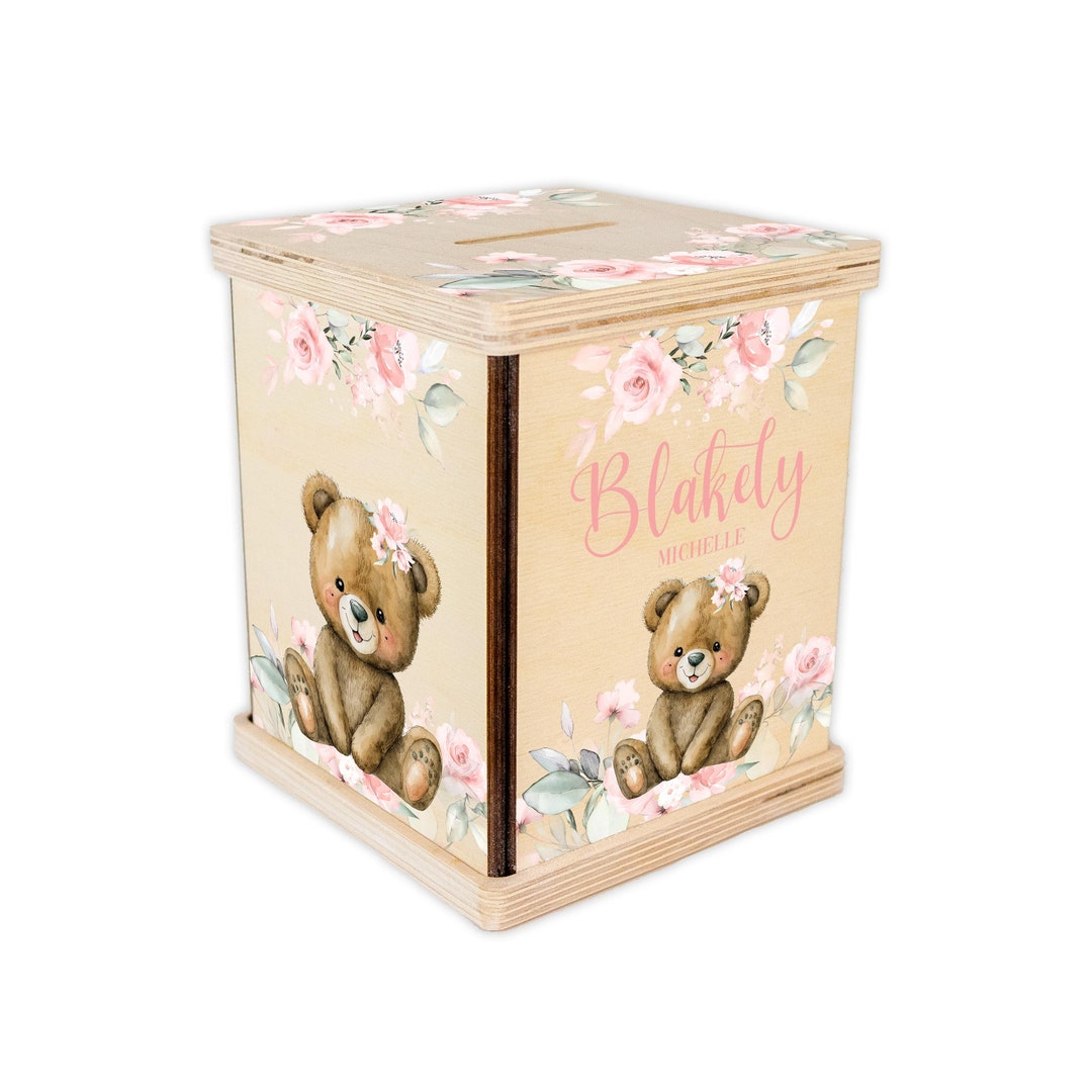 Teddy Bear Piggy Bank, Teddy Bear Nursery, Baby Girl Gift, Personalized ...