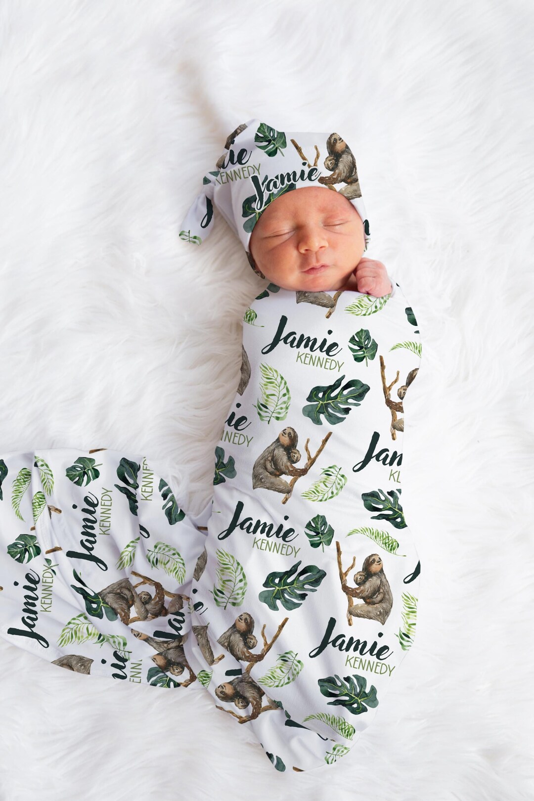 Sloth Swaddle Set, Sloth Swaddle Blanket, Personalized Baby Blanket ...