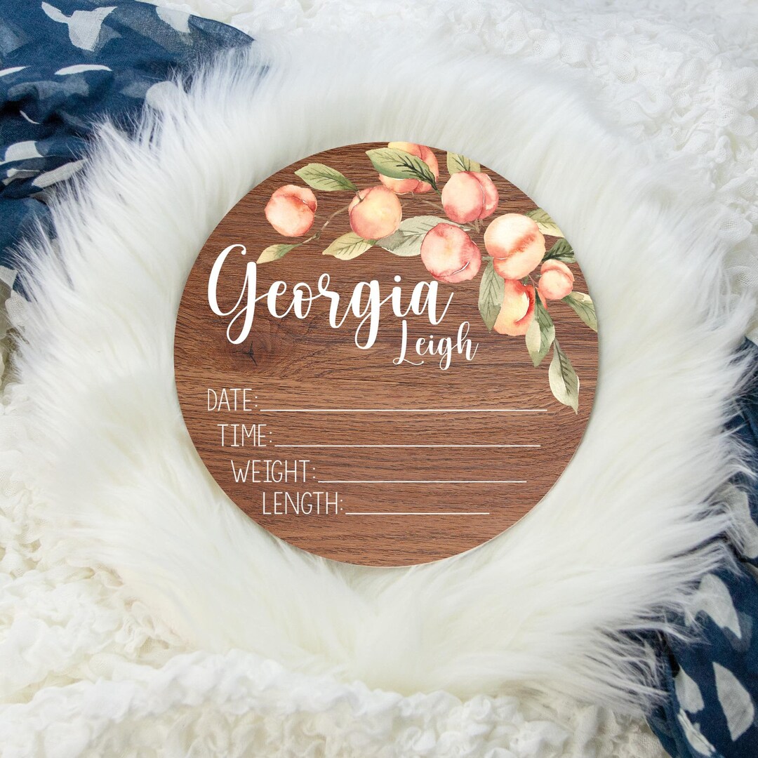 Birth Stat Sign, Round Wood Birth Stat Sign, Peaches Birth Stat Sign ...