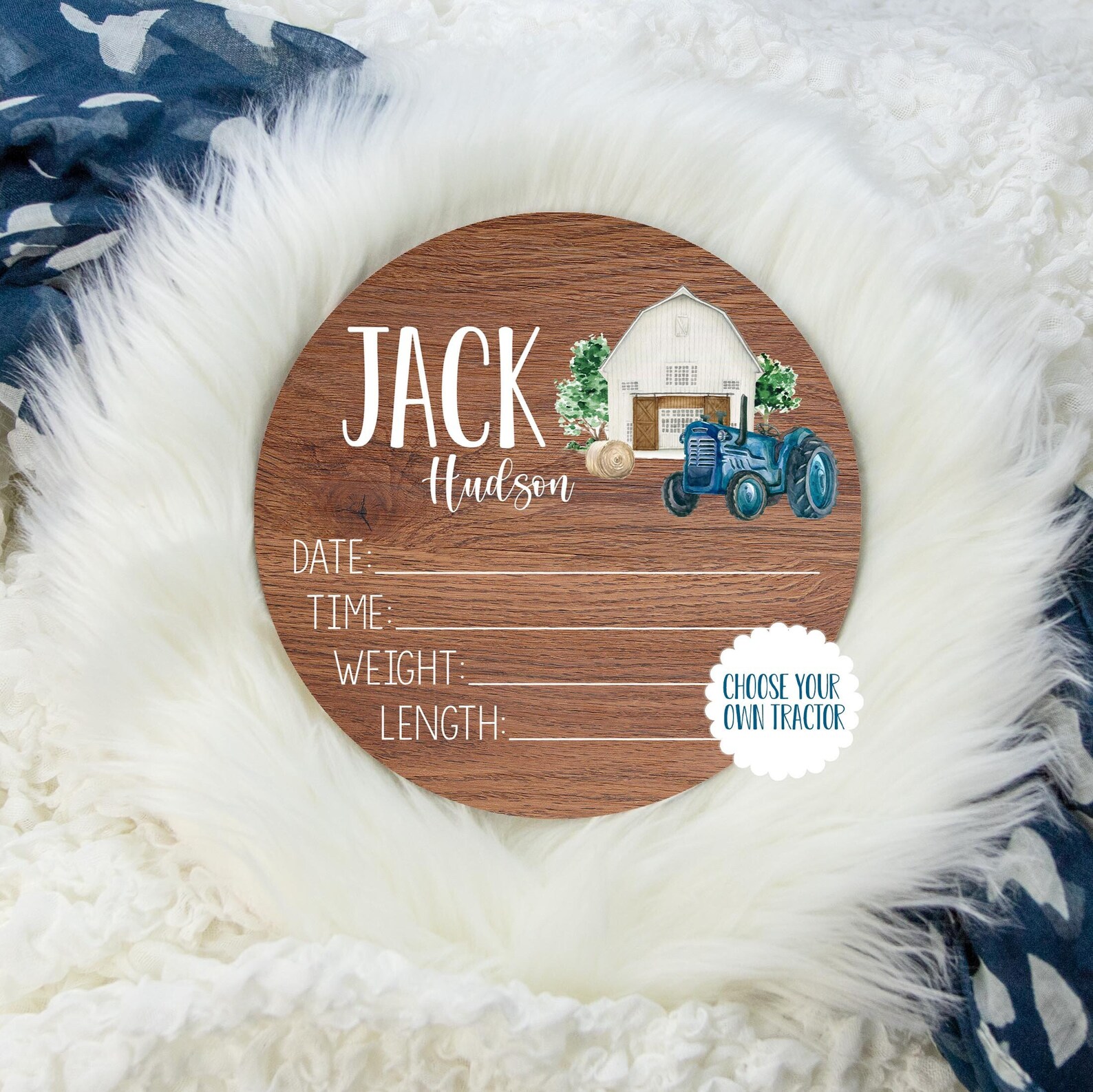 Tractor Birth Stat Sign, Birth Stat Sign, Round Wood Birth Stat Sign ...