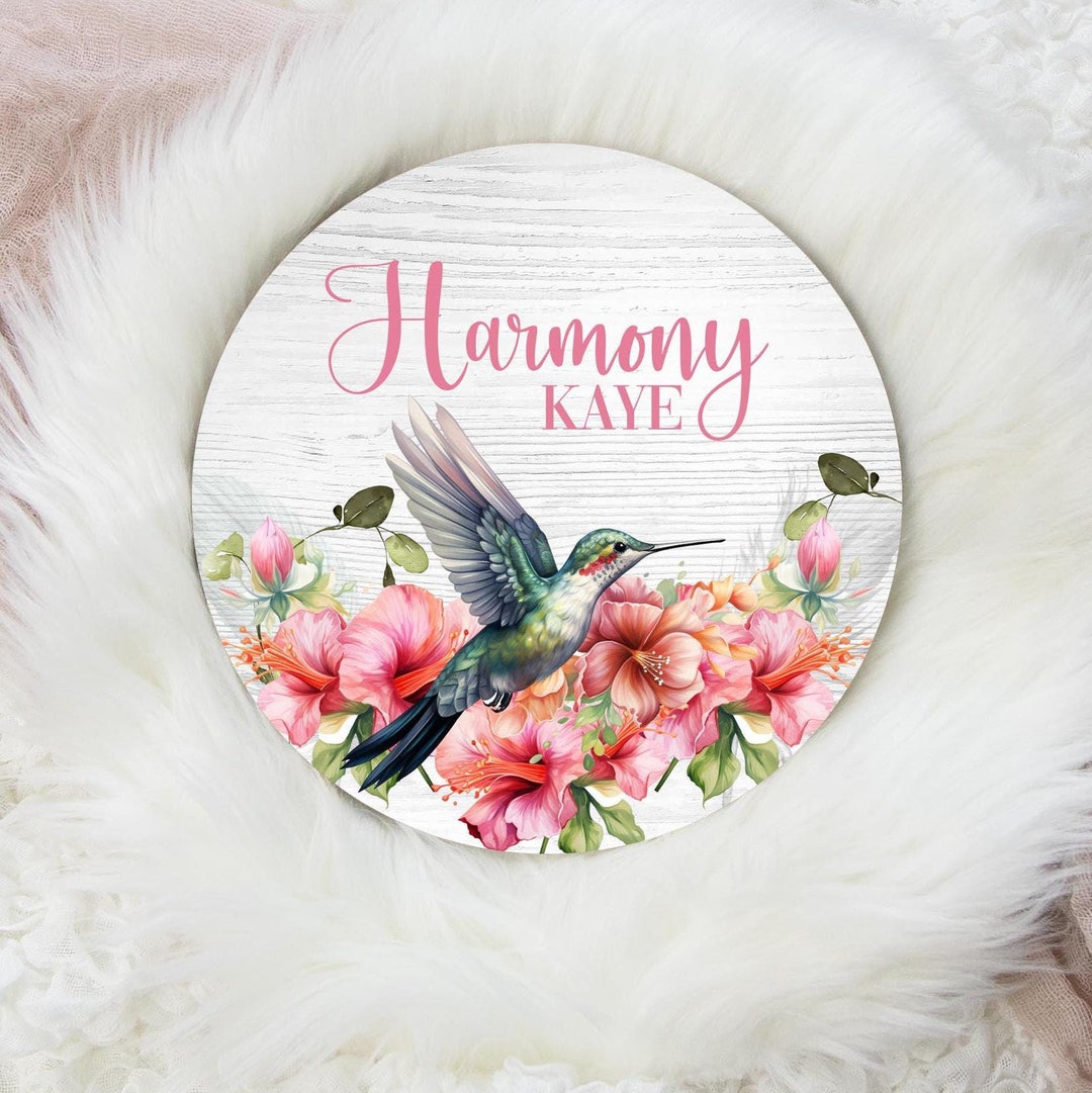 Hummingbird Round Wood Name Sign, Bird Baby Sign, Bird and Roses Round ...