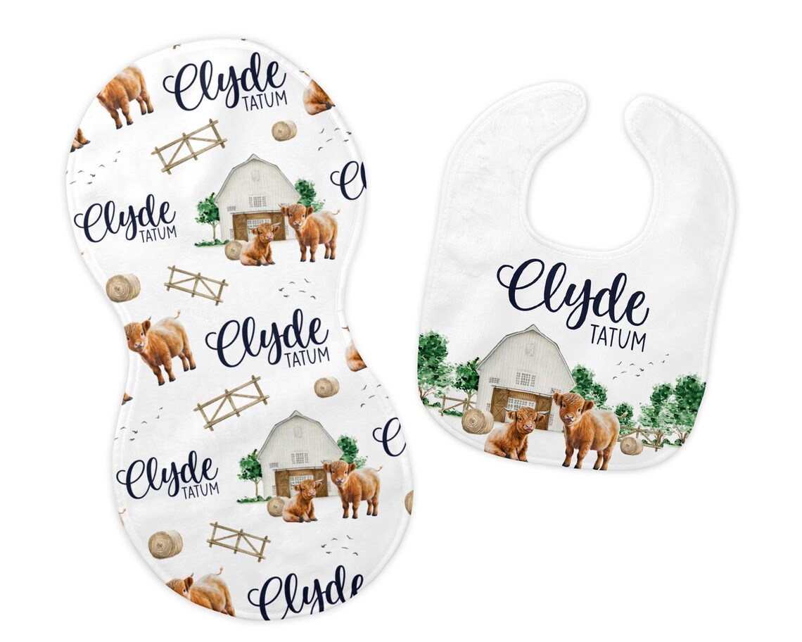 Highland Cow Bib and Burp Cloth Set Highland Cow Bib - Etsy