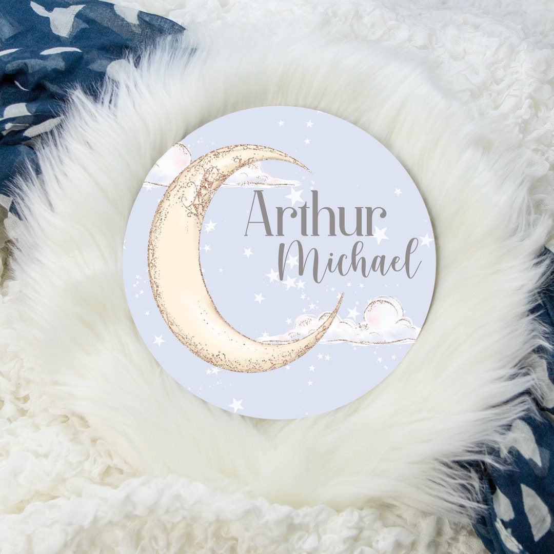 Moon and Stars Round Wood Name Sign, Moon Baby Sign, Round Wood Baby ...