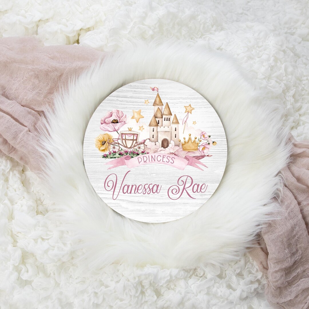Baby Princess Round Wood Name Sign, Baby Name Sign, Girl Castle Baby ...