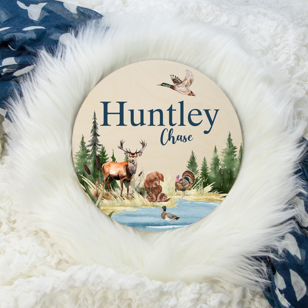 Hunting Name Sign, Round Wood Name Sign, Wood Baby Name Sign, Buck Baby ...