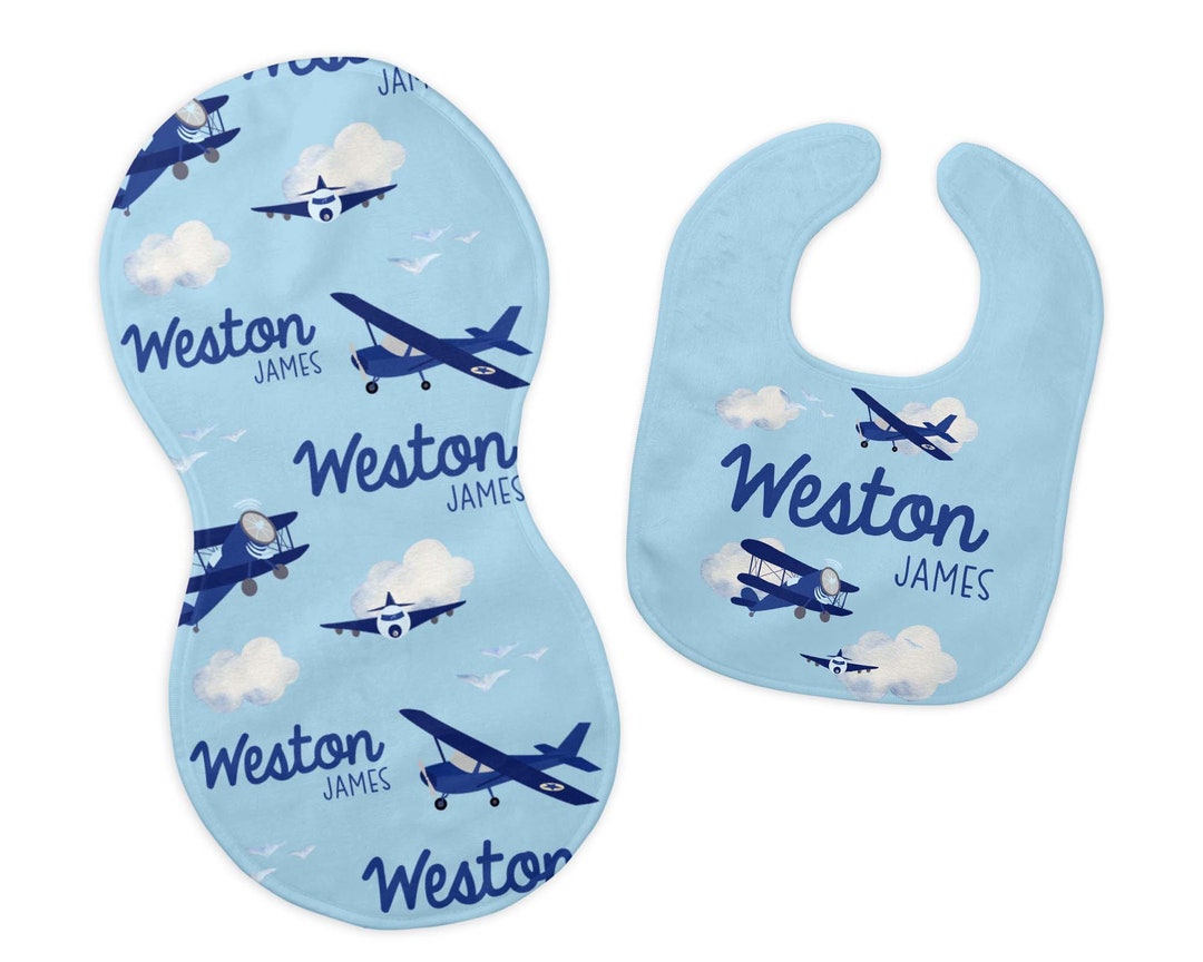 Airplane Bib and Burp Cloth Set, Airplane Bib, Airplane Burp Cloth ...