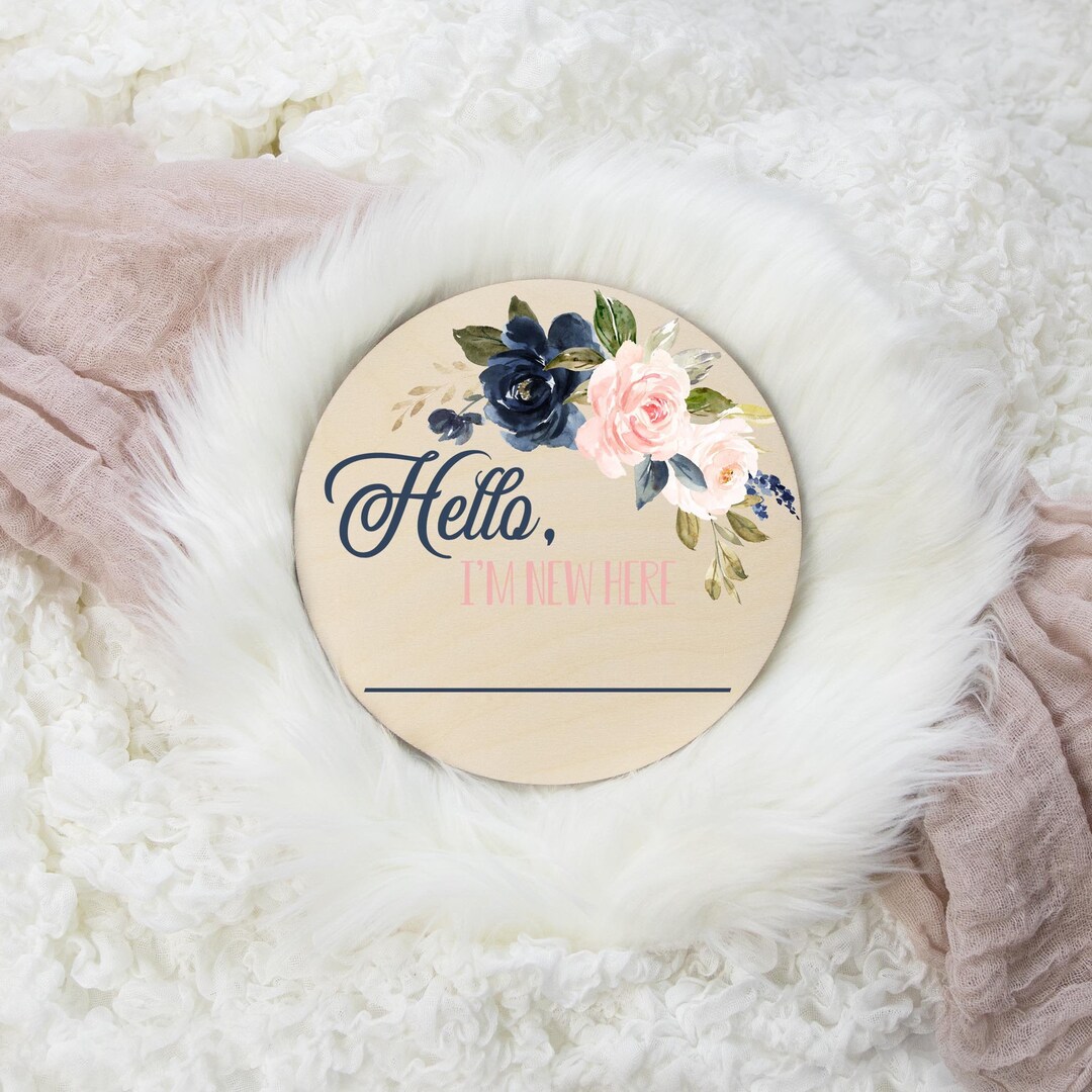 Navy Blush Round Wood Name Sign Hello I'm New Here Sign - Etsy