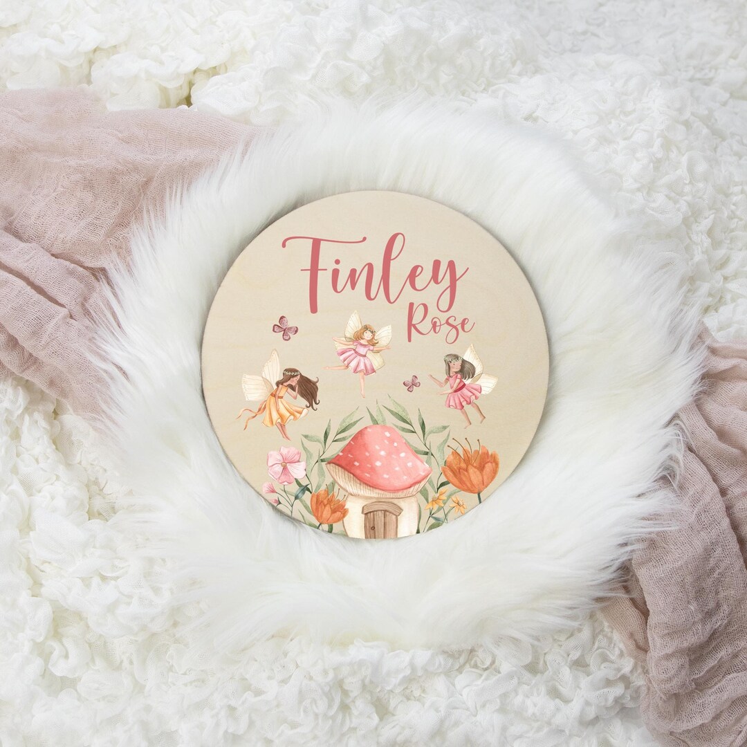 Fairy Round Wood Name Sign, Fairy Garden Baby Sign, Round Wood Baby ...