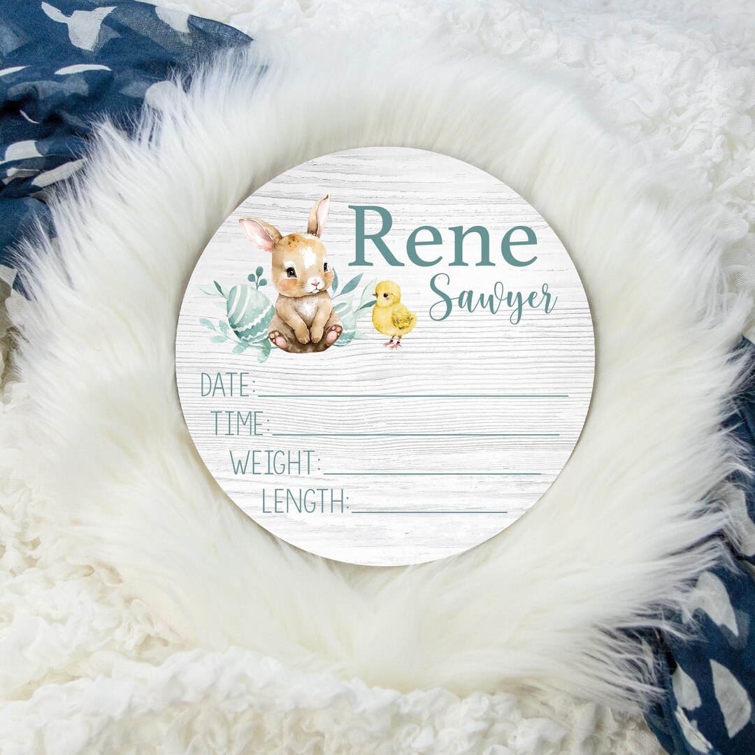 Easter Birth Stat Sign, Round Wood Birth Stat Sign, Easter Bunny Stat ...
