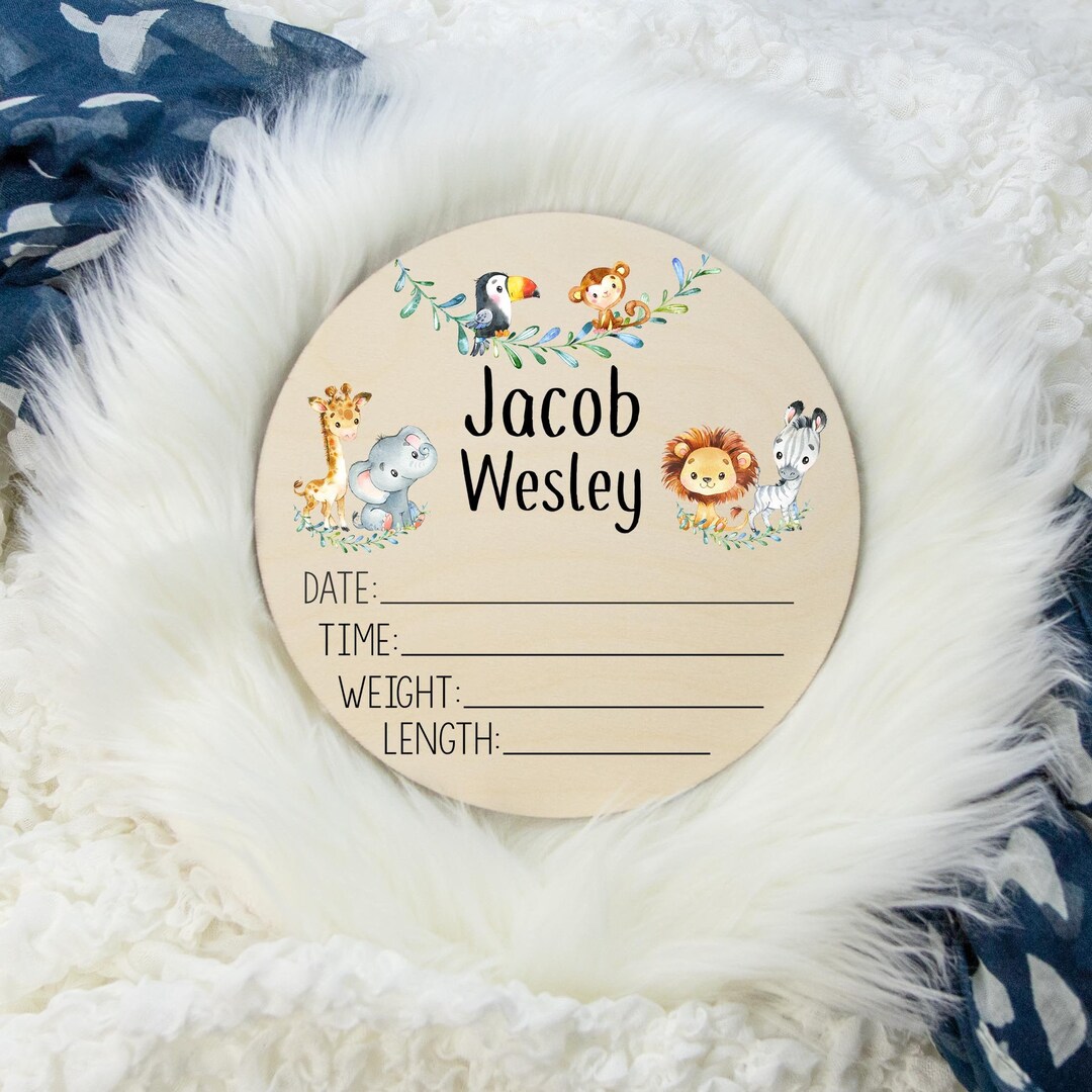 Birth Stat Sign, Round Wood Birth Stat Sign, Safari Birth Stat Sign ...