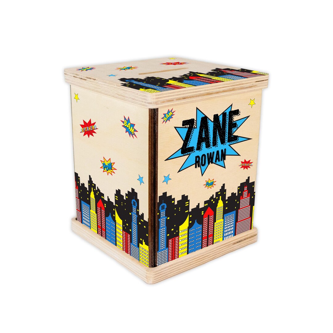 Superhero Piggy Bank, Superhero Nursery, Baby Boy Gift, Personalized ...