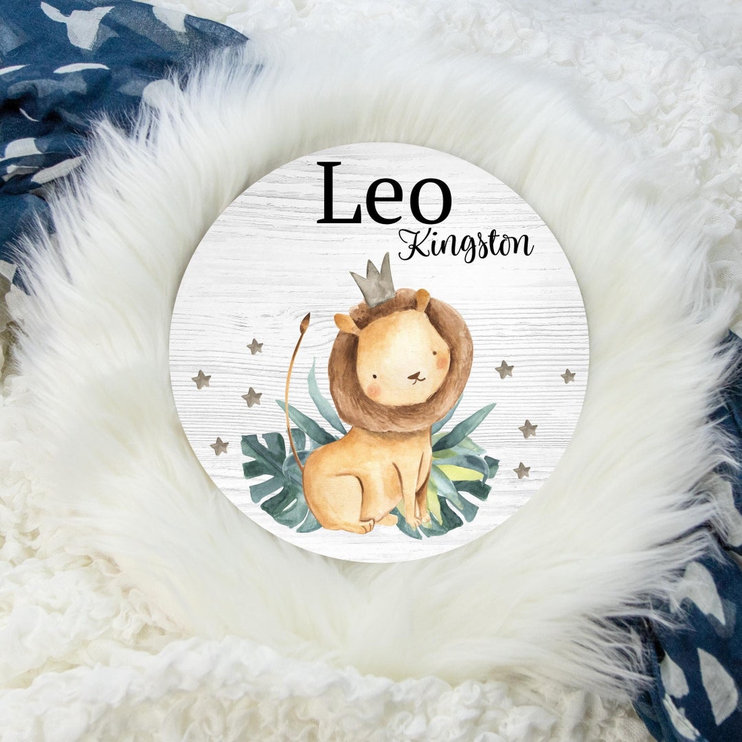 Lion Round Wood Name Sign, Safari Lion Baby Sign, Round Wood Baby Name ...