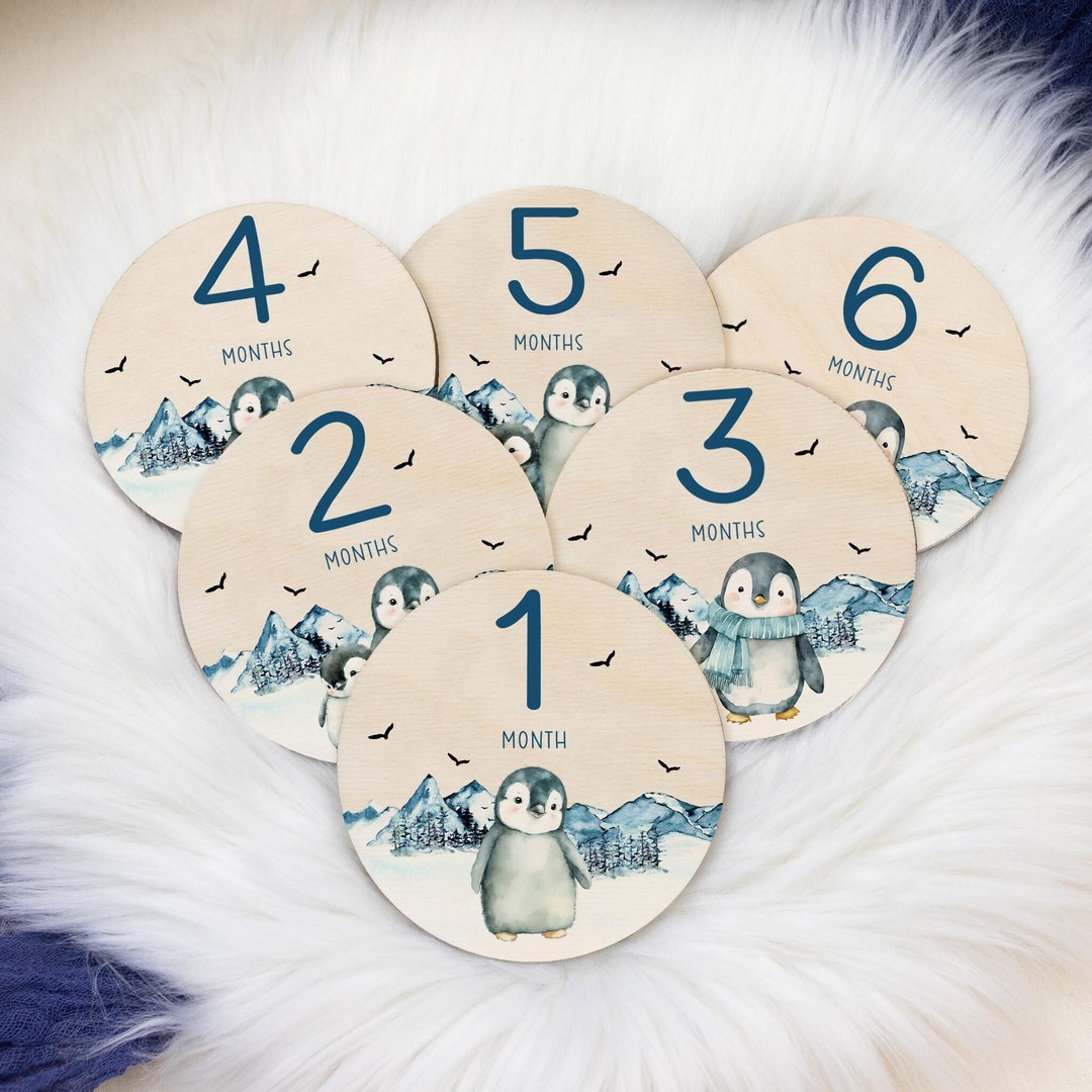 Penguin Milestone Cards, Baby Milestone Arctic Animal Marker, Wood ...