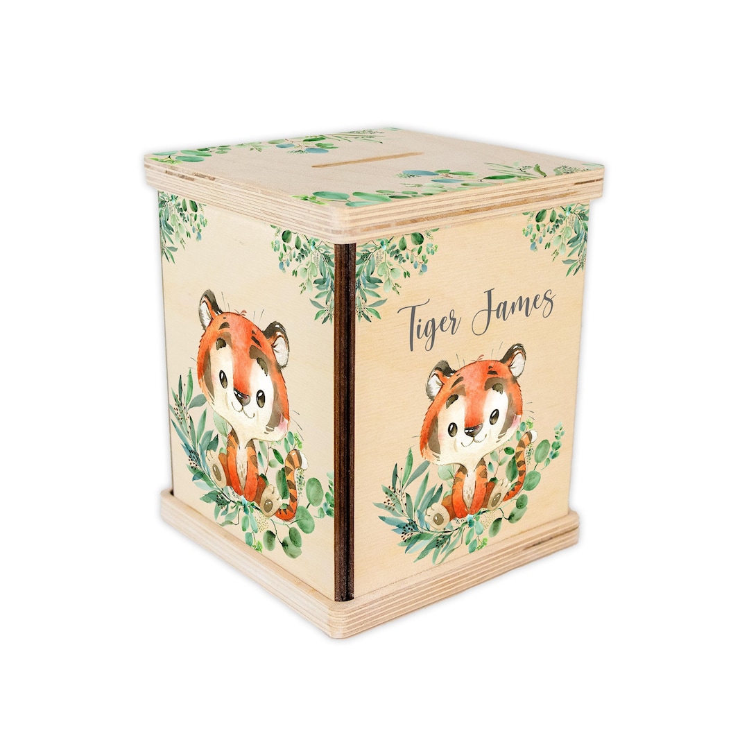 Tiger Piggy Bank, Tiger Jungle Nursery, Baby Girl Gift, Personalized ...