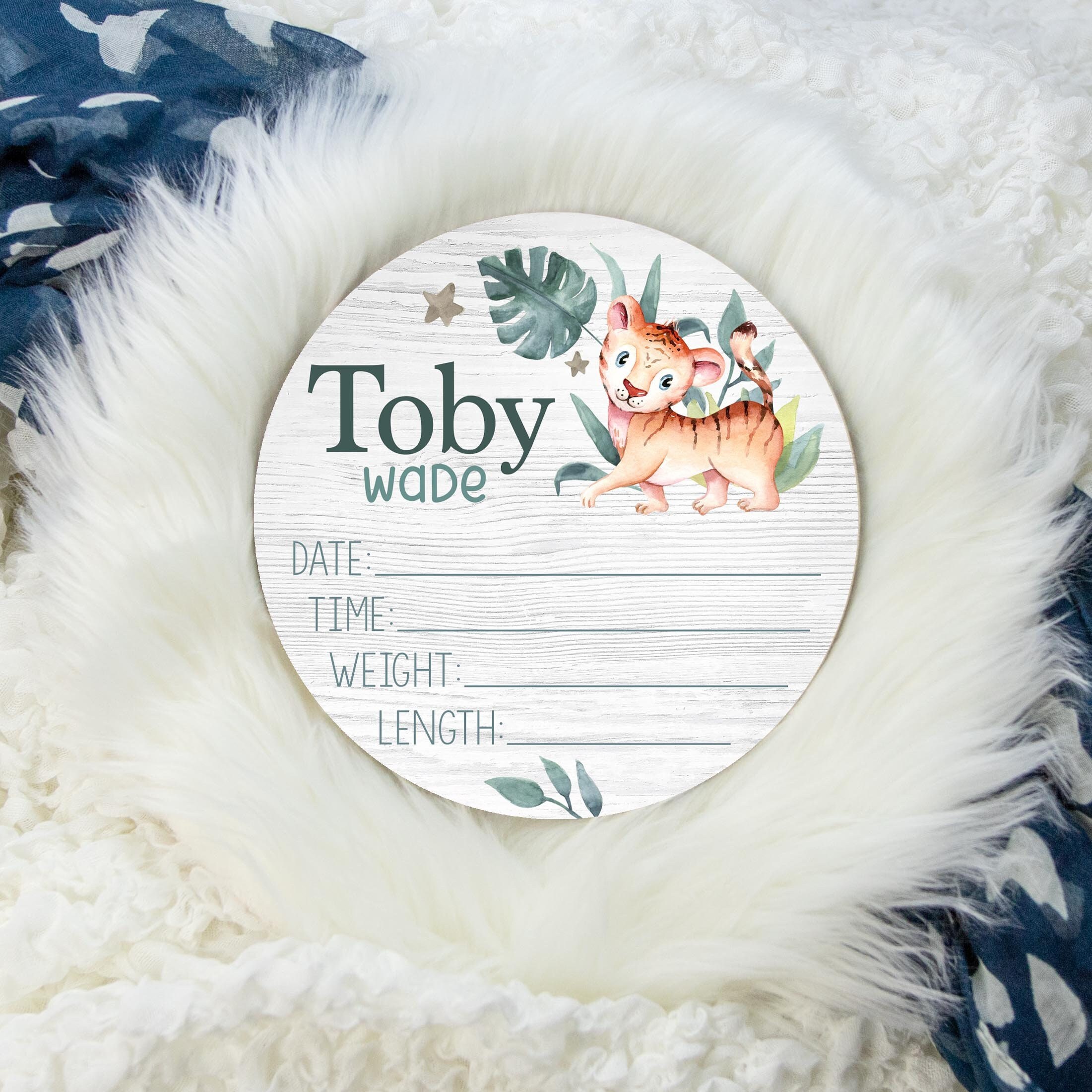 Birth Stat Sign Round Wood Birth Stat Sign Tiger Birth Stat - Etsy