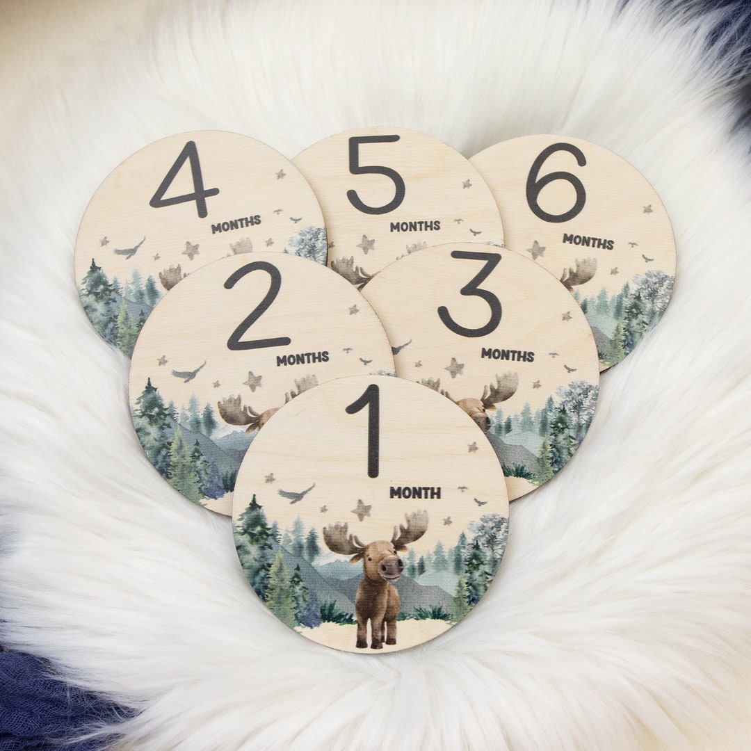 Moose Milestone Cards, Baby Milestone Moose Discs Marker, Wood ...