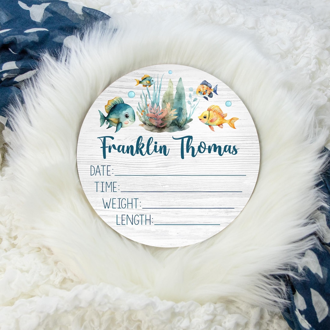 Fish Birth Stat Sign, Birth Stat Sign, Round Wood Stat Sign, Fish ...