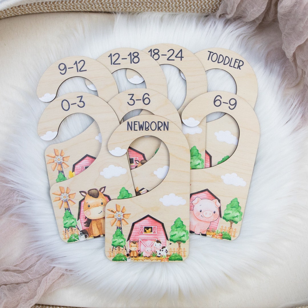 Girl Farm Clothing Dividers, Farm Animals Baby Clothing Divider, Wood ...