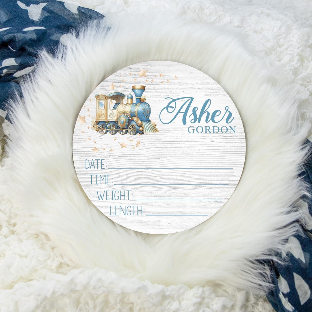 Train Birth Stat Sign, Round Wood Birth Stat Sign, Classic Train ...