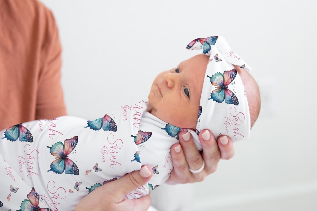Butterfly Swaddle Set, Pastel Butterfly Swaddle Blanket, Butterfly ...