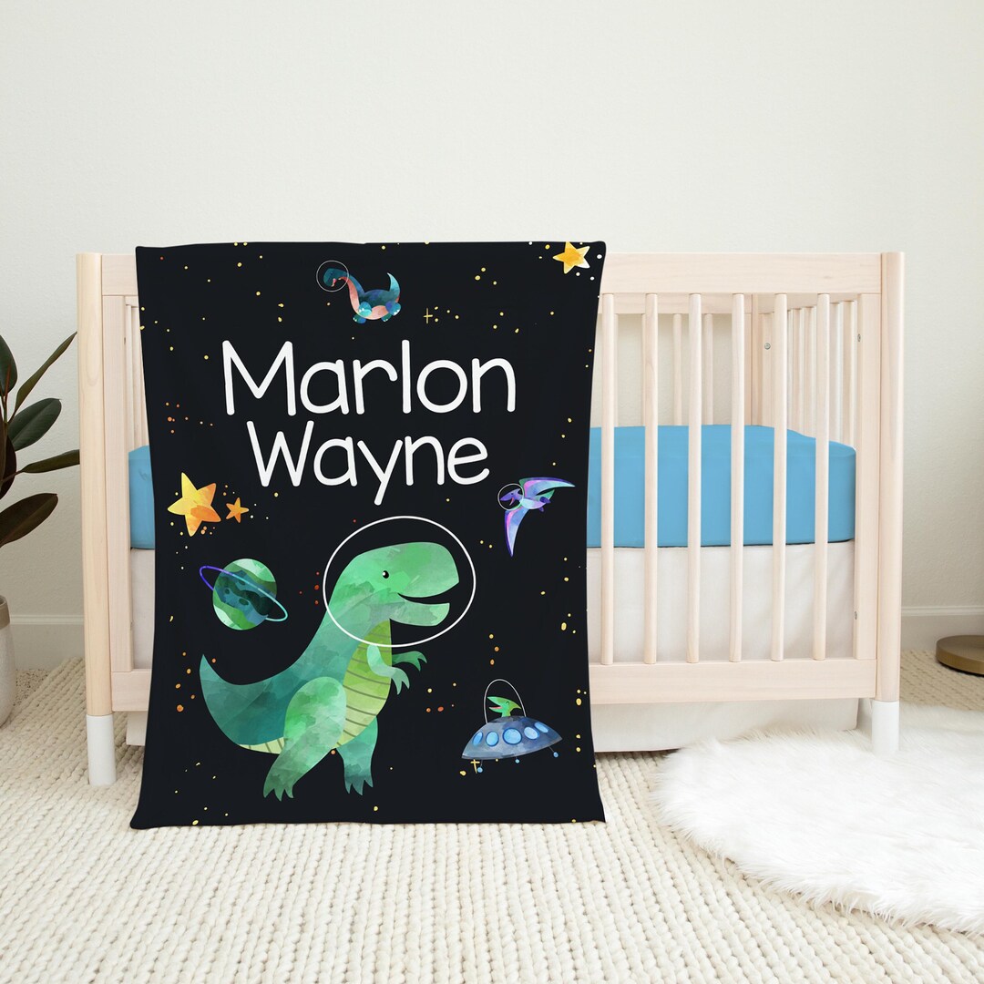 Space Dinosaurs Blanket, Personalized Dinosaur Outer Space Baby Blanket ...