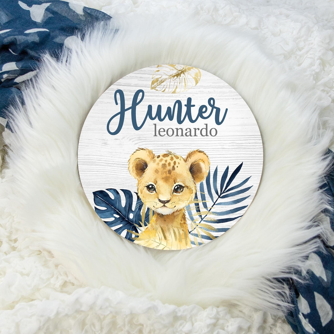 Lion Round Wood Name Sign, Safari Lion Baby Sign, Wood Baby Name Sign ...