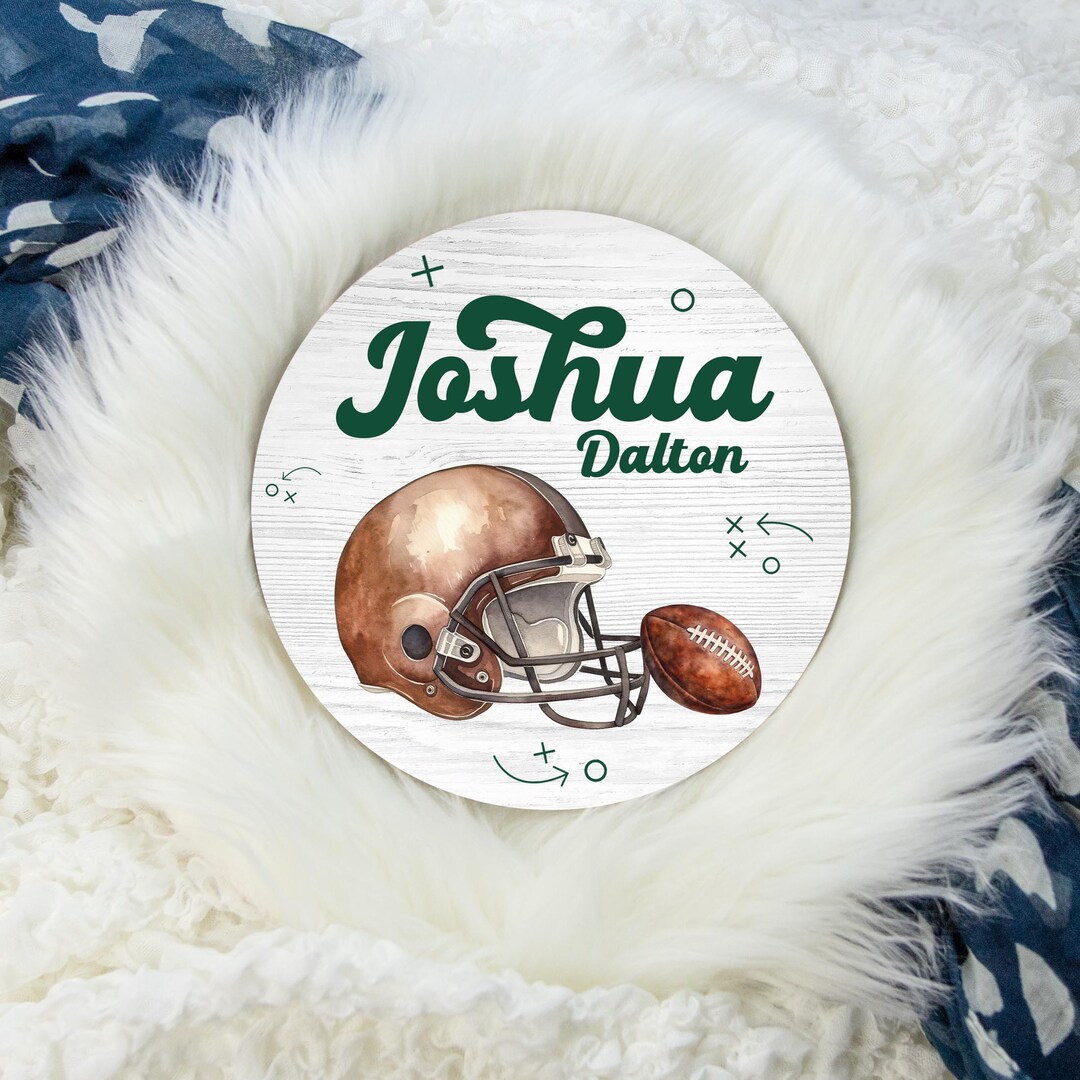 Football Round Wood Name Sign, Sports Name Sign, Round Wood Baby Name ...