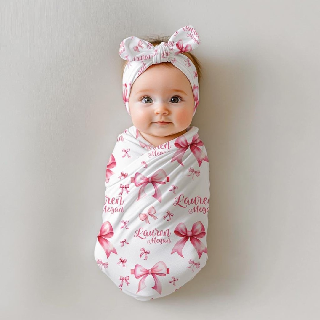 Coquette Bow Swaddle Set, Pink Bow Baby Blanket, Girl Newborn Swaddle ...